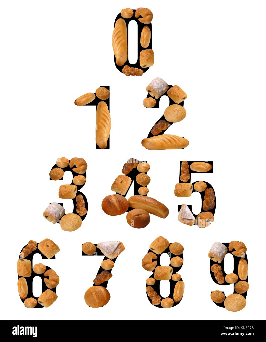 Breads and numbers isolated on white background Stock Photo - Alamy
