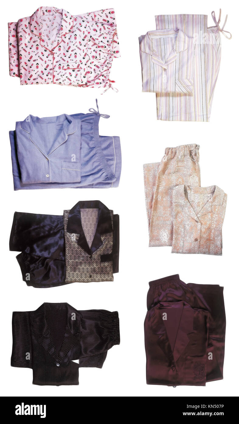 Seven pairs of pajamas isolated on white background Stock Photo - Alamy