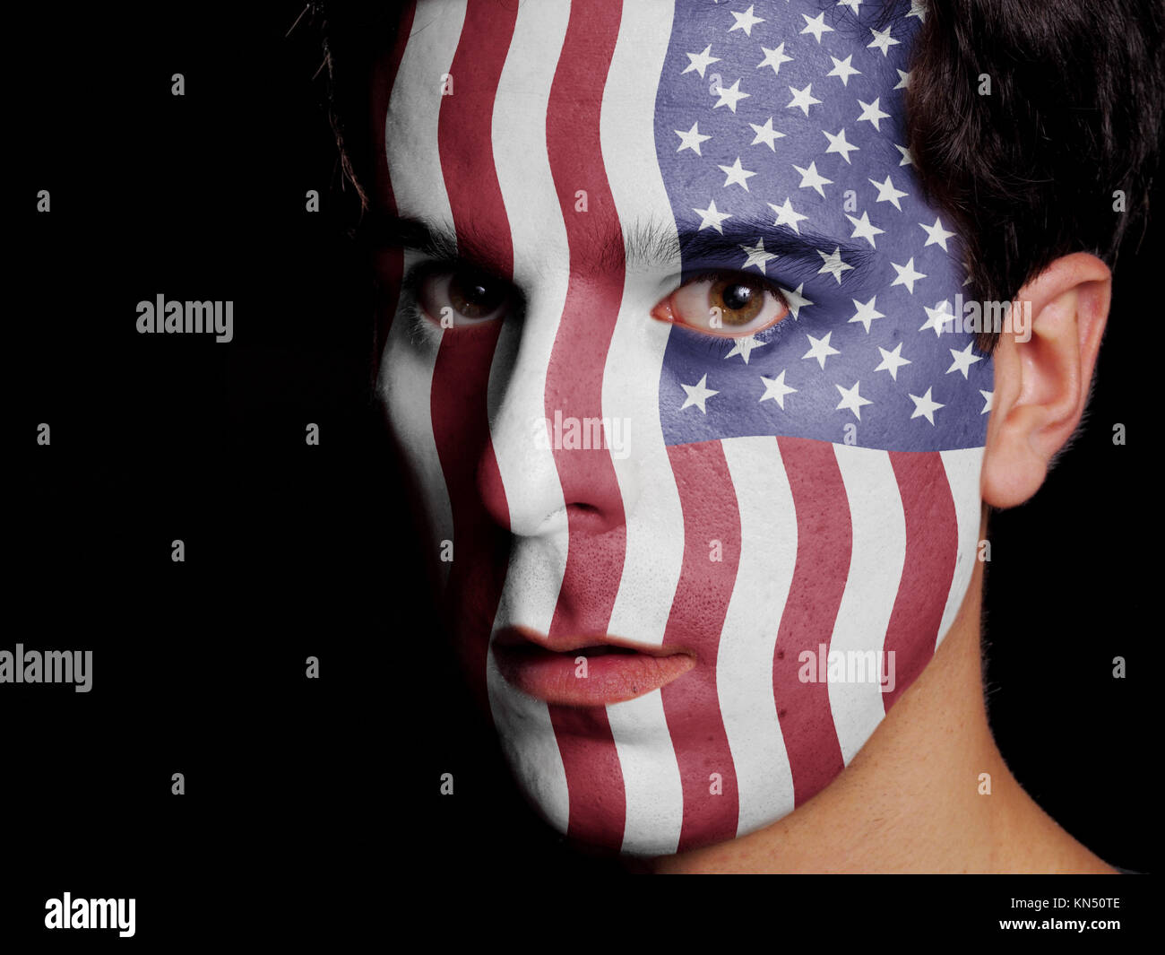 Flag of United States of America Painted on a Face of a Young Man Stock ...