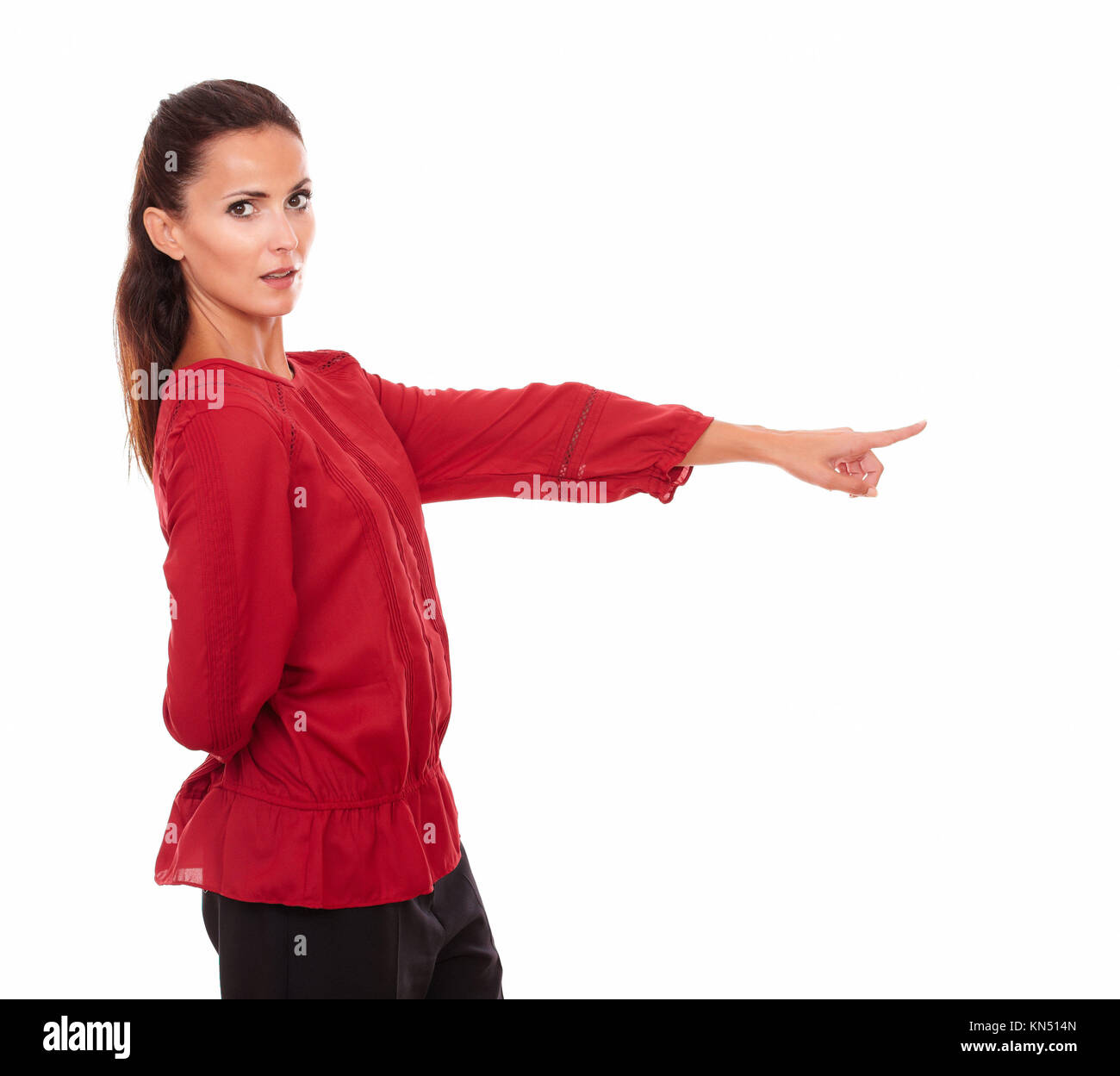 Standing woman looking to left background hi-res stock photography and ...