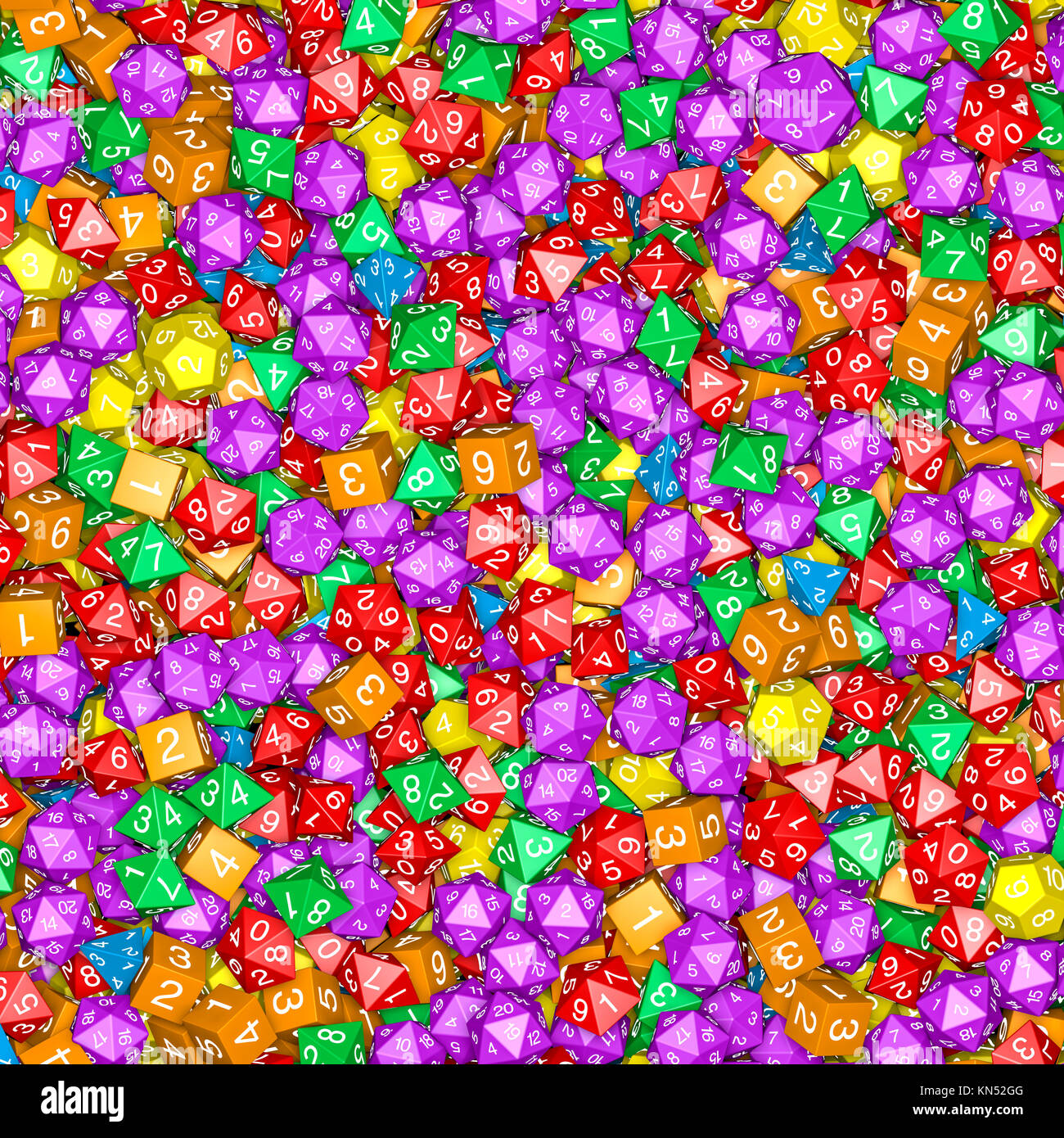 Role playing dice background / 3D illustration of hundreds of ...