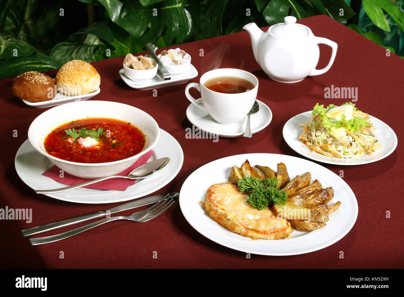 Nourishing dinner from several dishes Stock Photo - Alamy