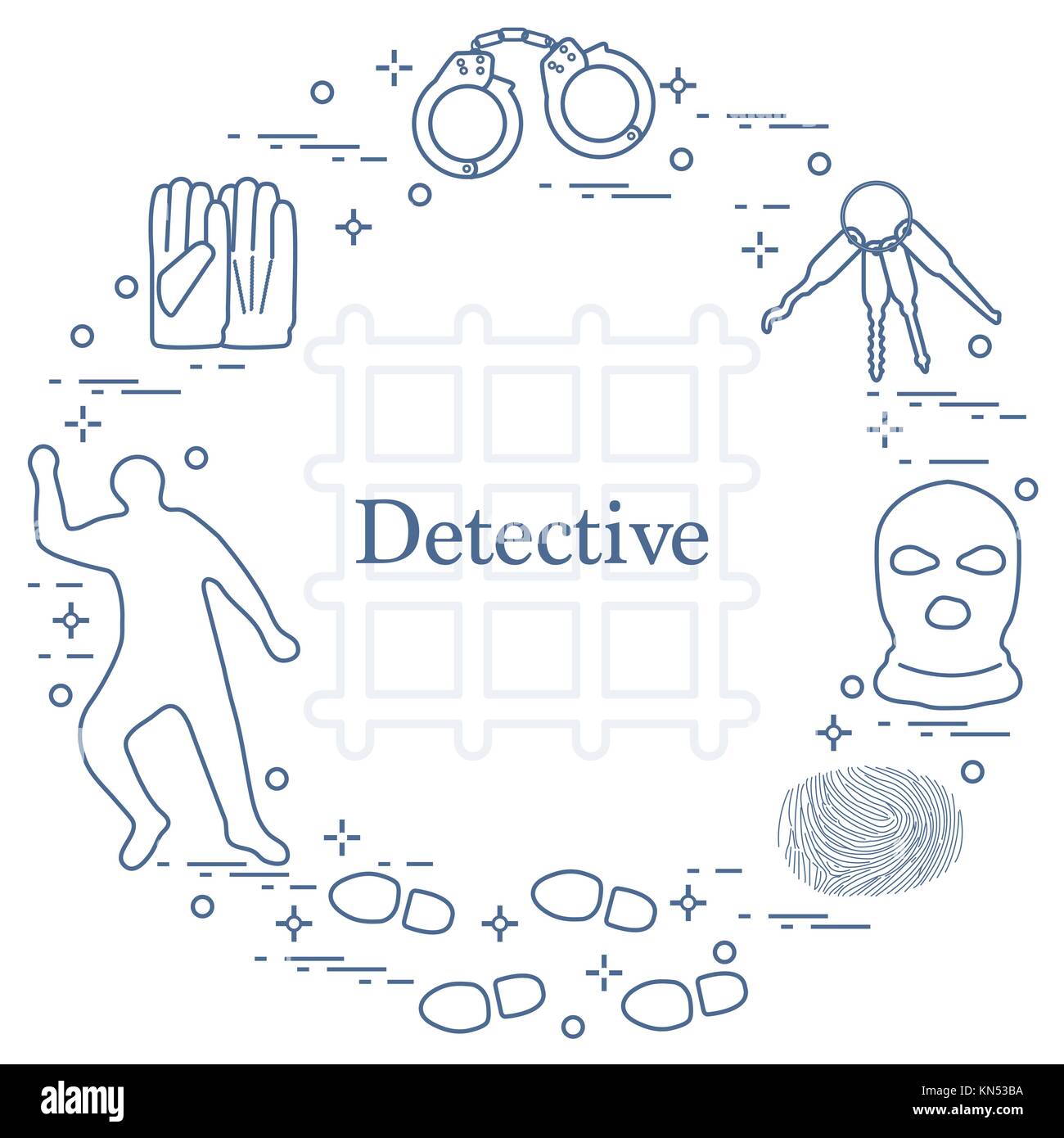 Criminal and detective elements. Crime, law and justice vector icons ...
