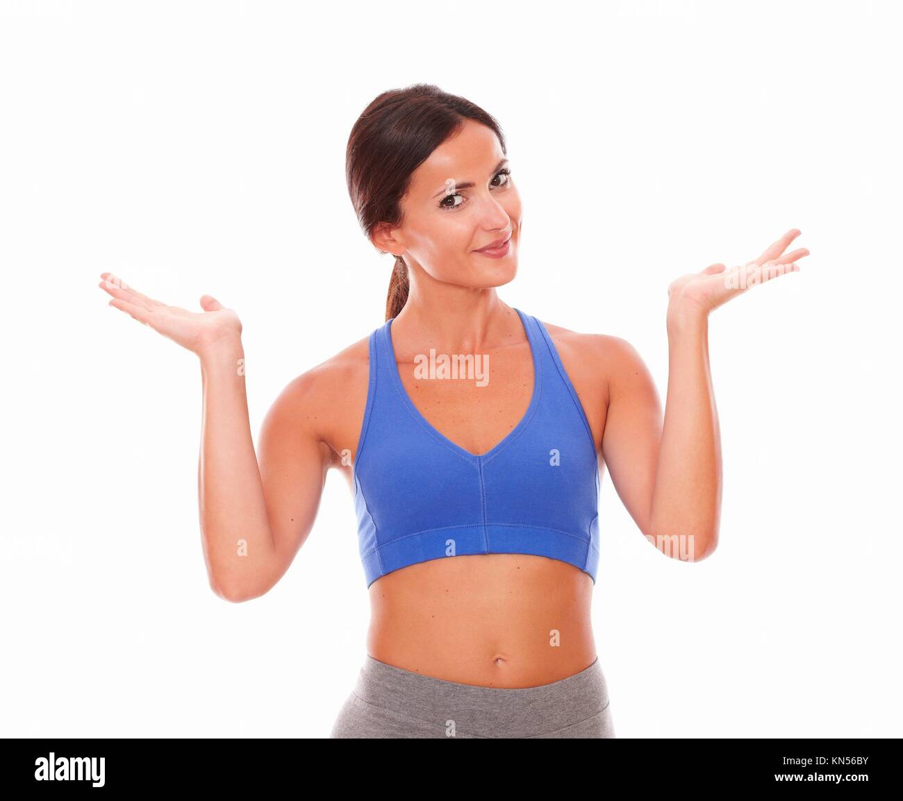 Young woman raising hands up hi-res stock photography and images - Alamy