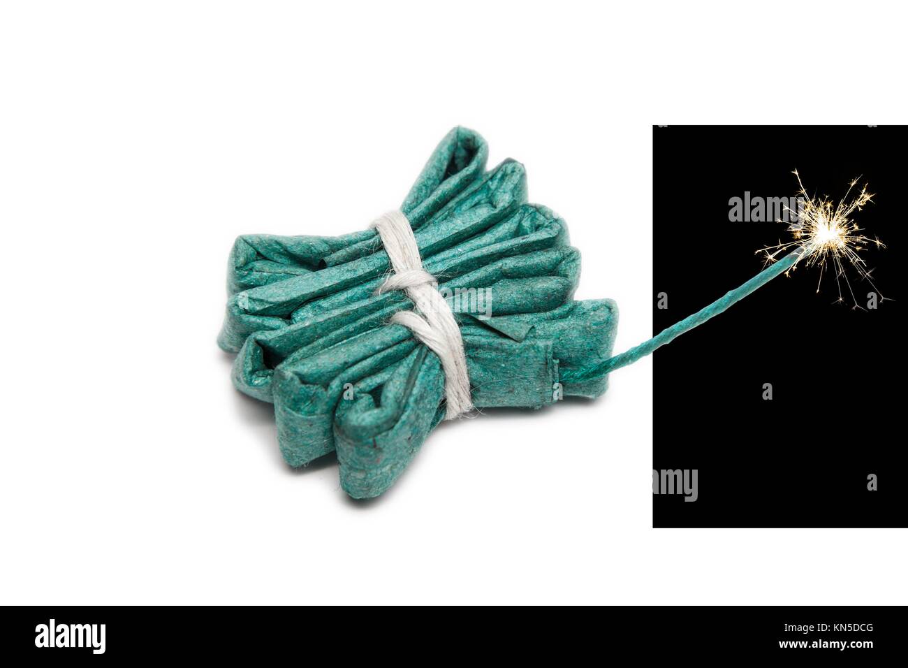 burning firecracker on white background Stock Photo - Alamy