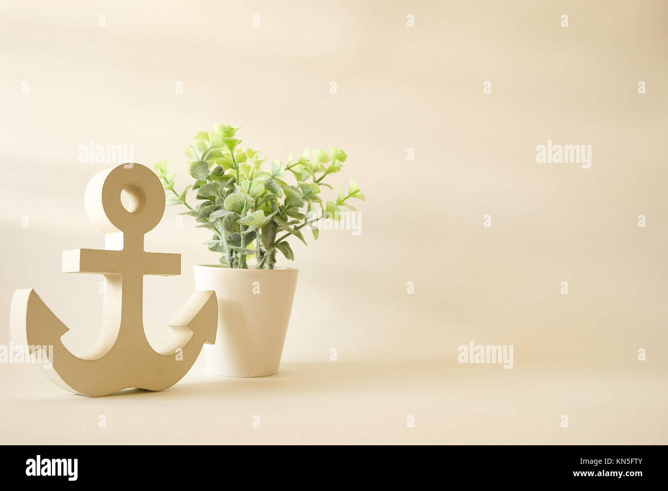 wooden anchor with tree in pot vintage decorative background Stock ...
