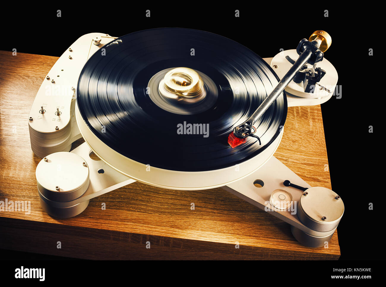 Details of modern gramophone in work, dark ambient, accentuated shapes ...