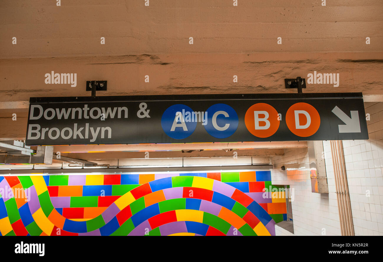 Brooklyn and Downtown street sign in New York Subway Stock Photo - Alamy