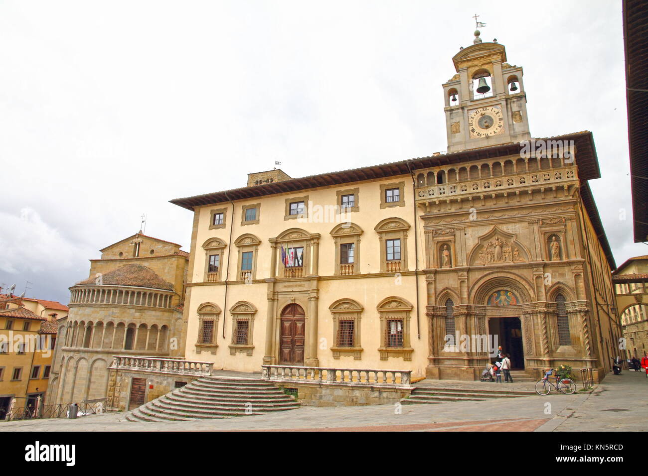 Piazza Grande Santa Maria della Pieve church in Arezzo Tuscany Italy ...