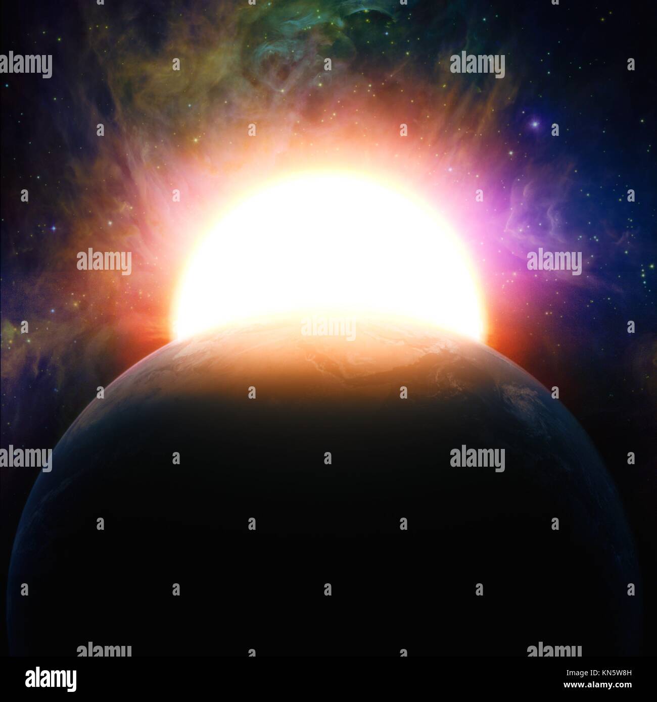 rising sun, abstract science and environmental background. NASA imagery ...