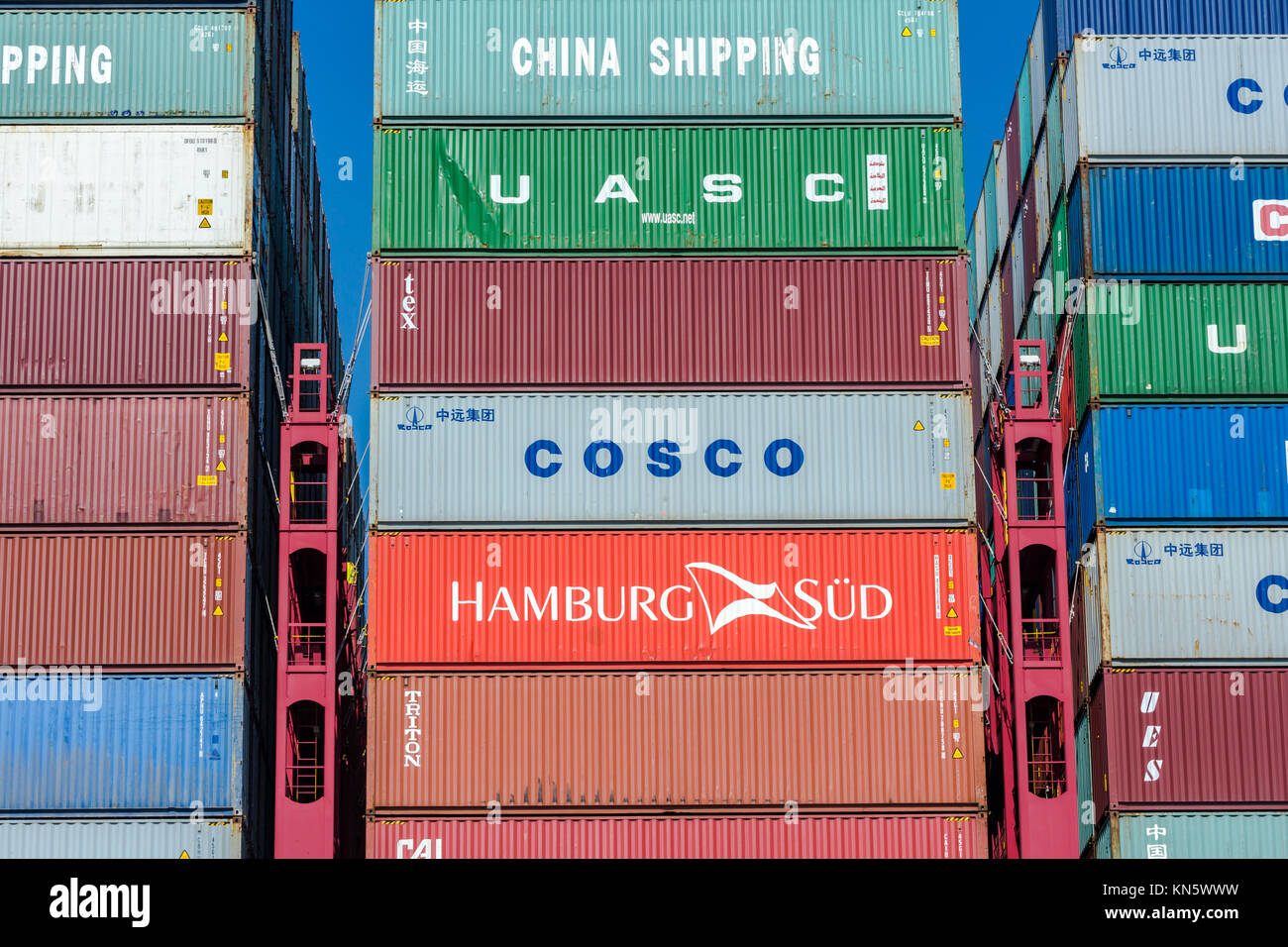 Rotterdam, the Netherlands - April 9, 2017: shipping containers stacked ...