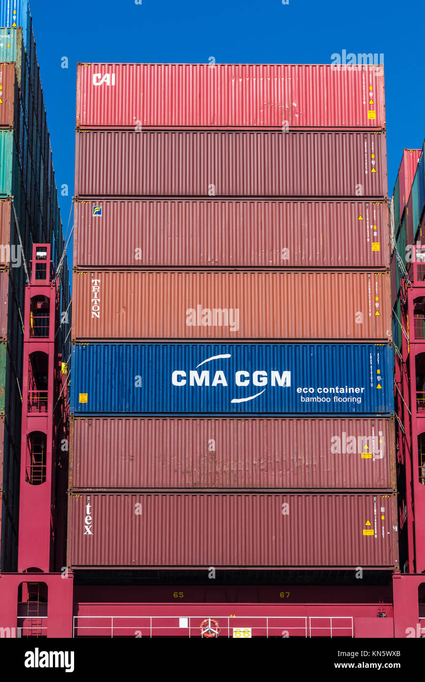 Rotterdam, the Netherlands - April 9, 2017: shipping containers stacked ...