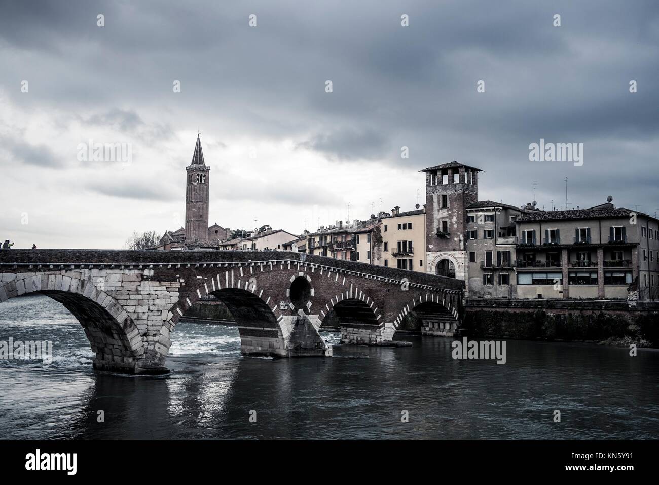 Ancient Roman bridge in Verona, Italy, Ponte di Pietra Stock Photo - Alamy