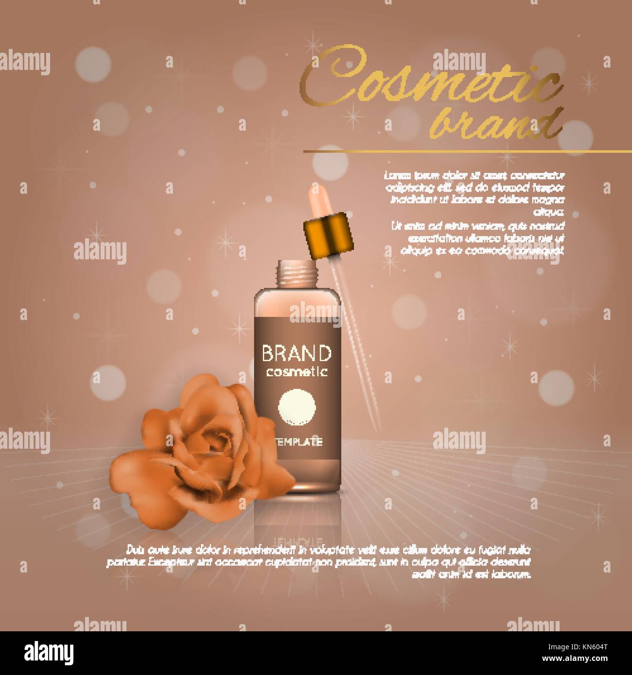 Vector 3D cosmetic illustration with rose and bokeh background. Beauty ...