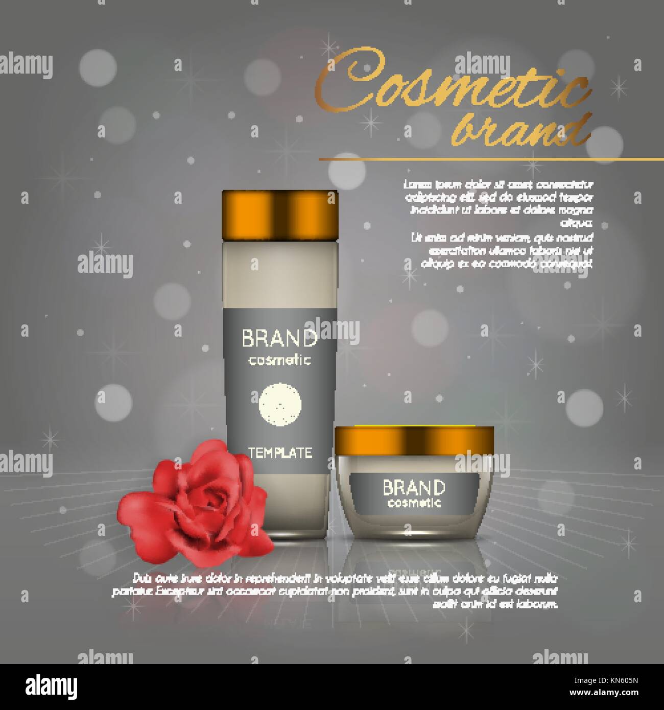 Vector 3D cosmetic illustration with rose and bokeh background. Beauty ...
