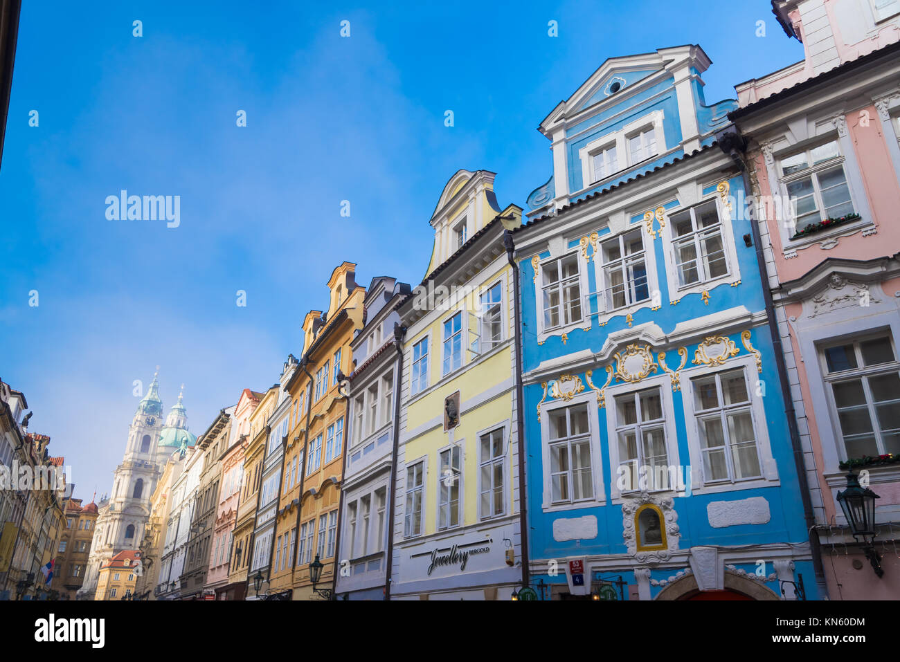 PRAGUE - DECEMBER 29, 2016: colorful facades of houses in Mostecka ...