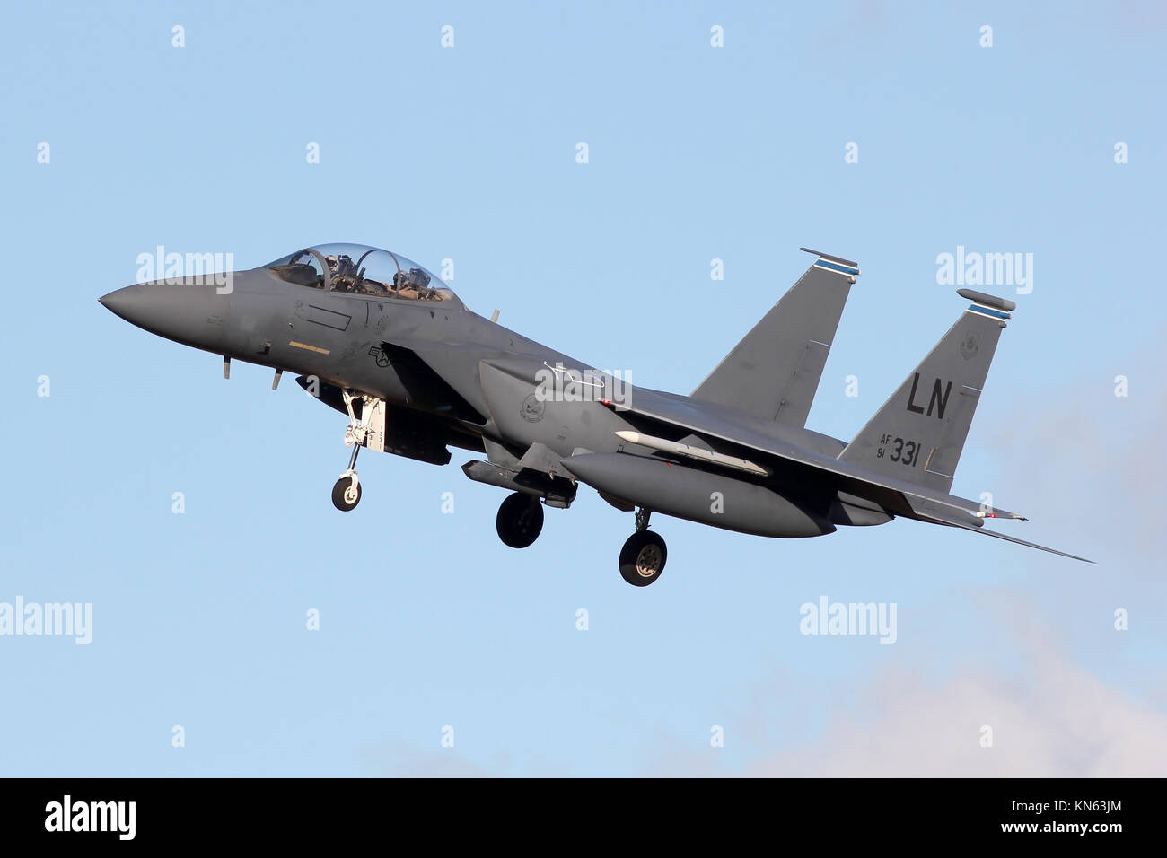 A tight curved approach shows the upper sides of this 492nd Fighter ...