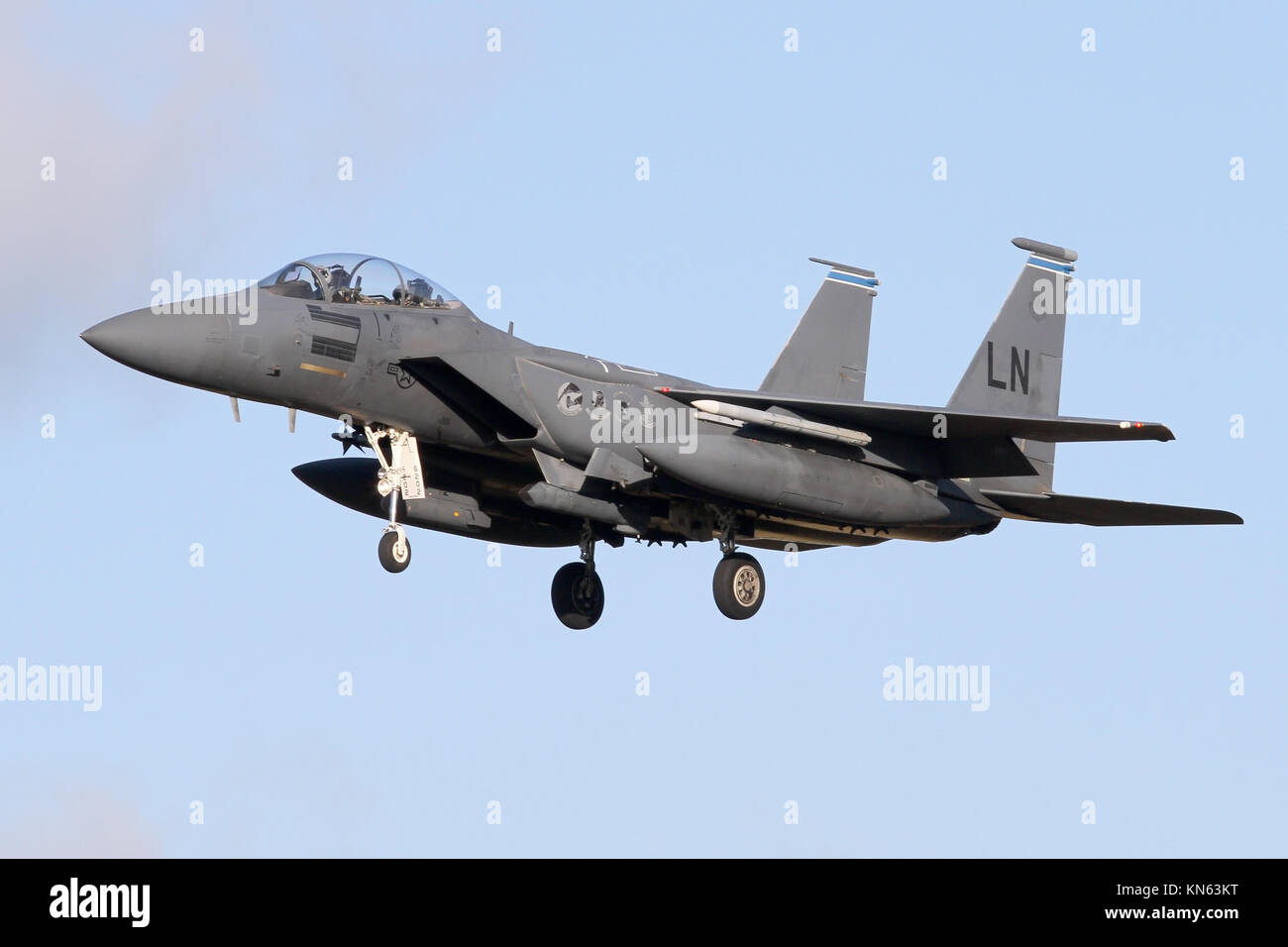 F-15E from the 492nd Fighter Squadron landing at RAF Lakenheath. Note ...