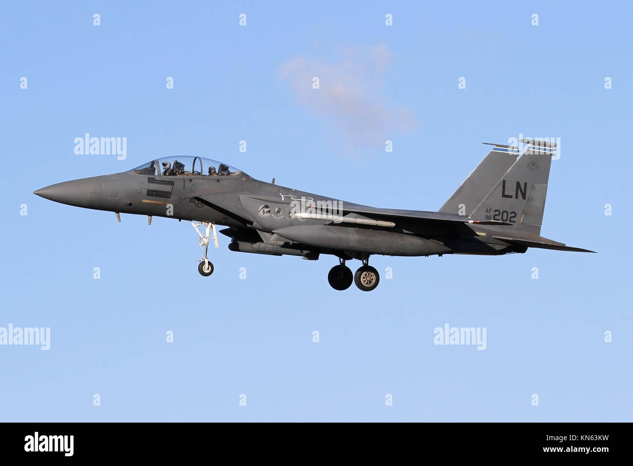F-15E from the 492nd Fighter Squadron landing at RAF Lakenheath. Note ...
