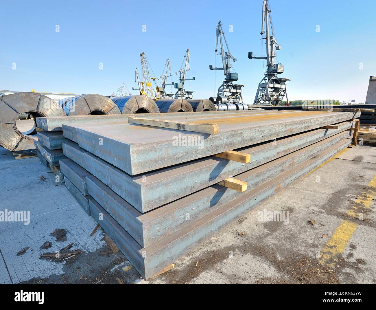 steel stack in harbor Stock Photo - Alamy