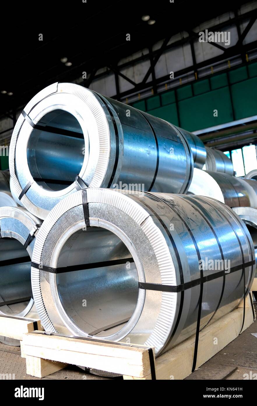 packed rolls of steel sheet Stock Photo - Alamy