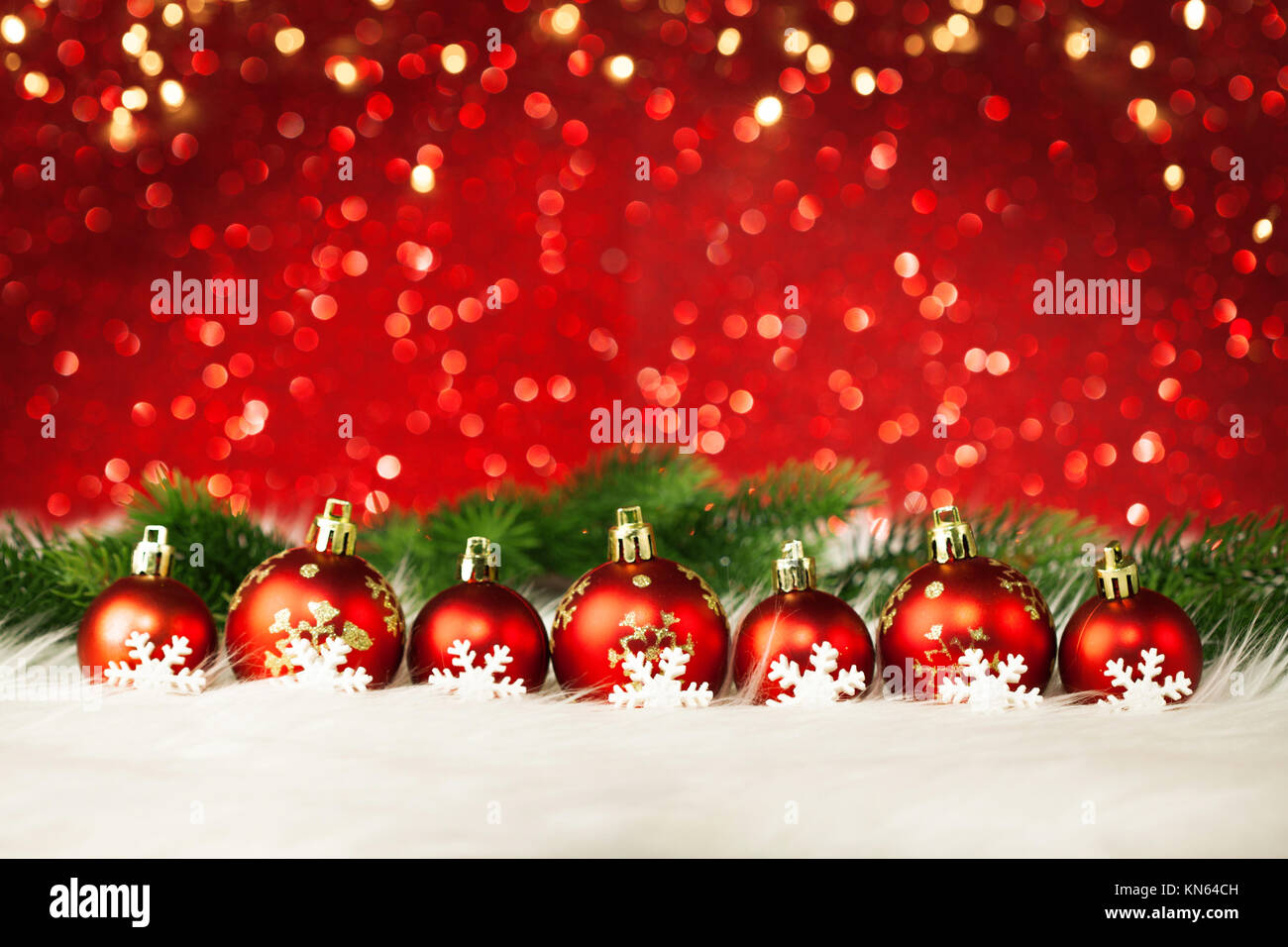 Beautiful christmas balls on the red background Stock Photo - Alamy