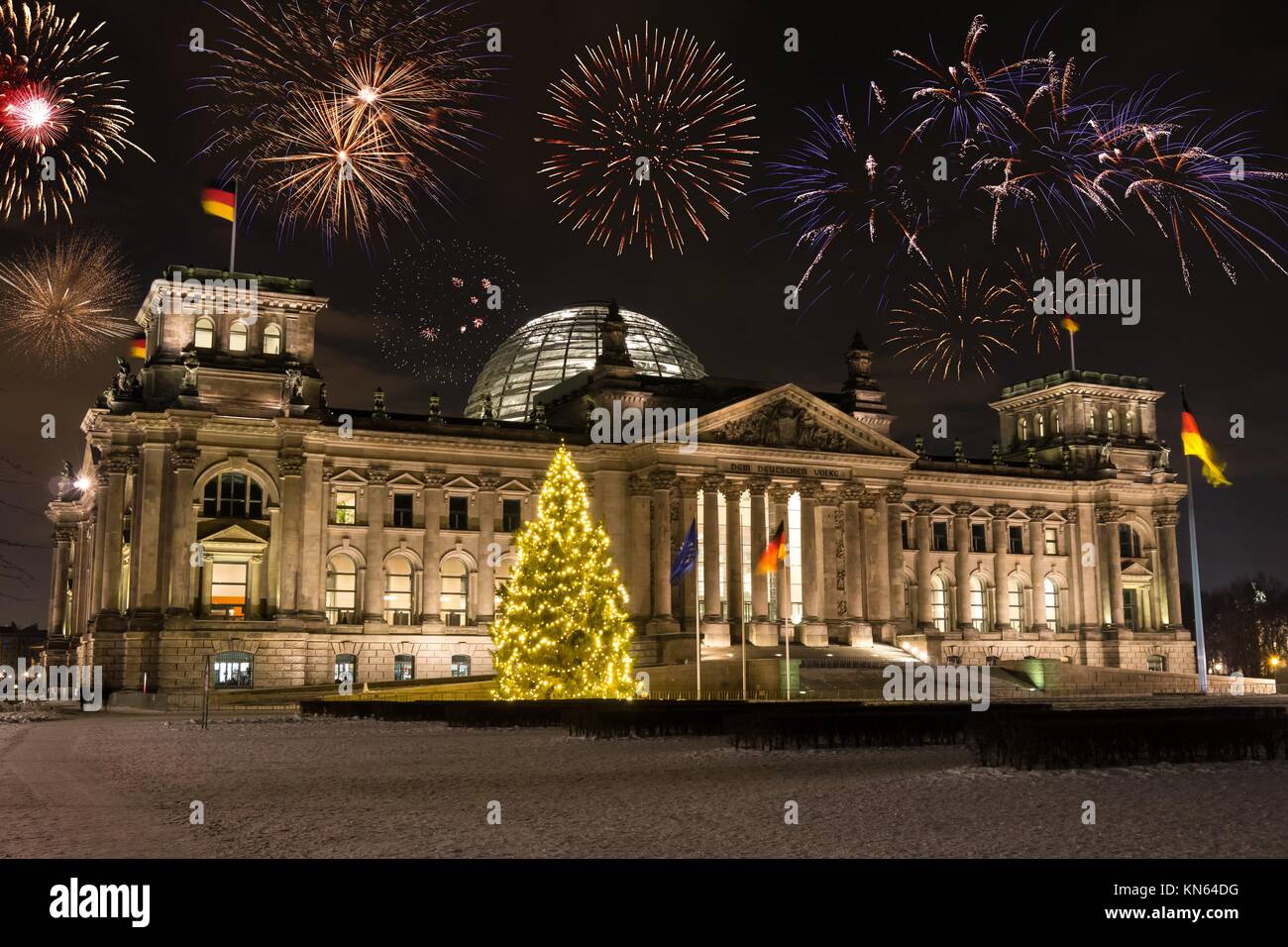 Fireworks over the reichstag parliament hi-res stock photography and ...