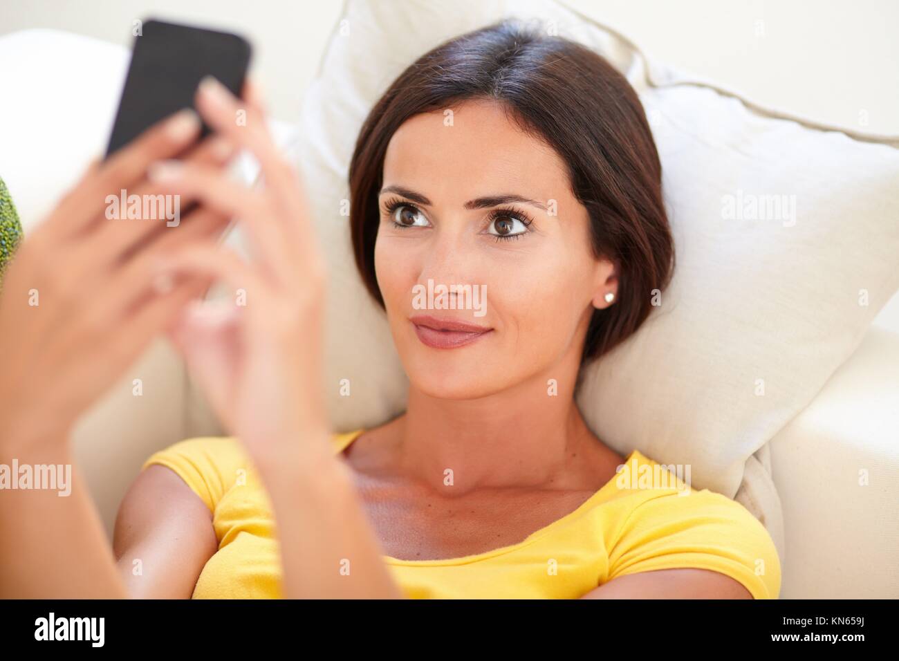 Close up woman laying on hi-res stock photography and images - Alamy