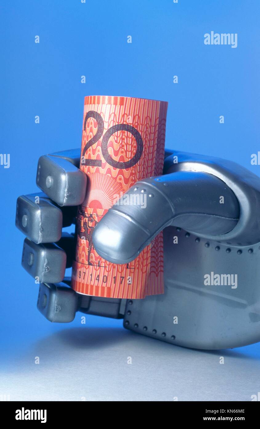 Robotic hand holding note Stock Photo - Alamy