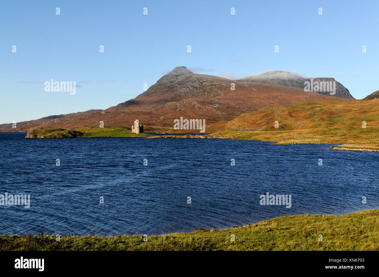 Ardvreck Castle on the shore of Loch Assynt, is a 16th century stone ...