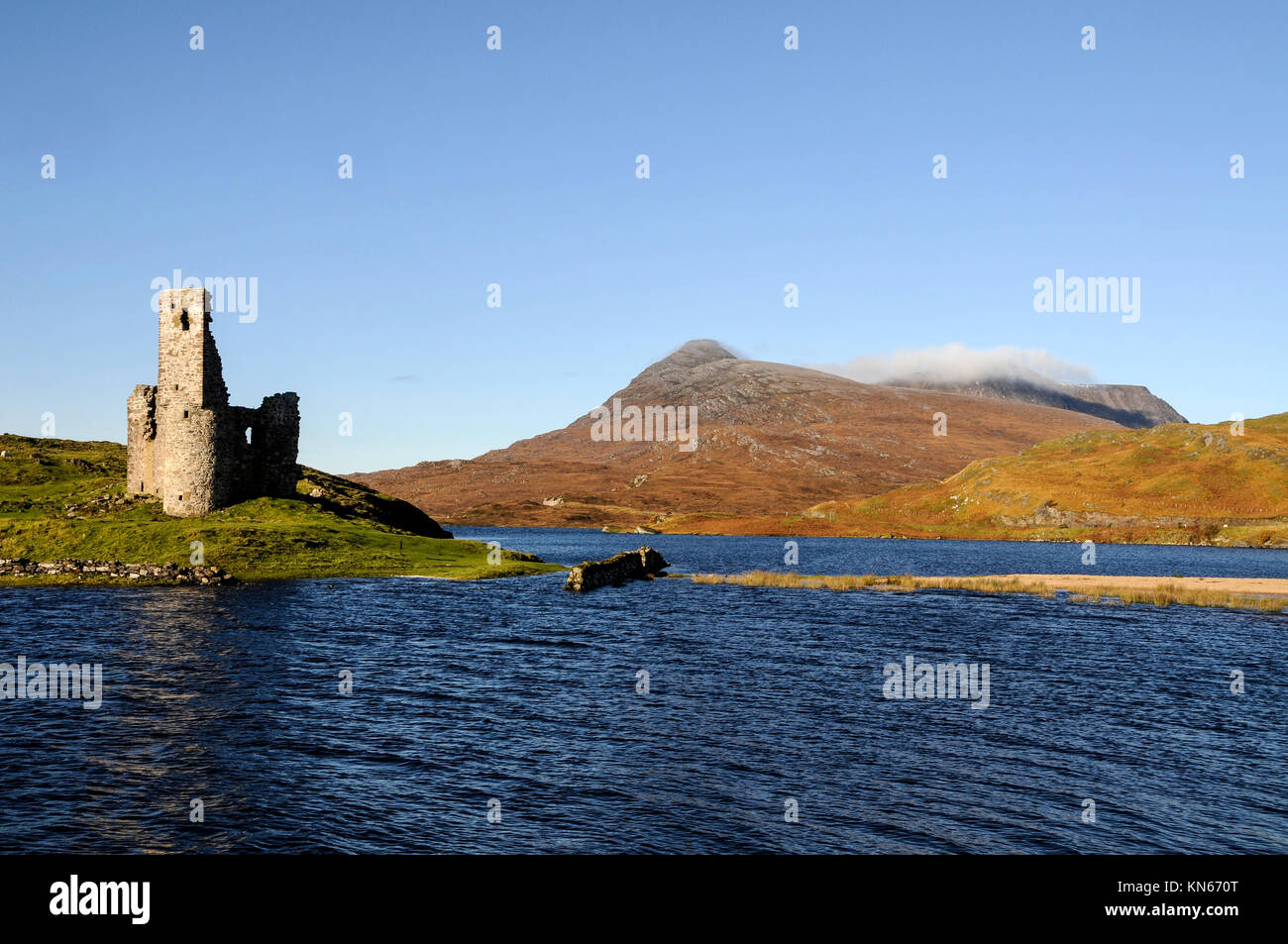 Ardvreck Castle on the shore of Loch Assynt, is a 16th century stone ...