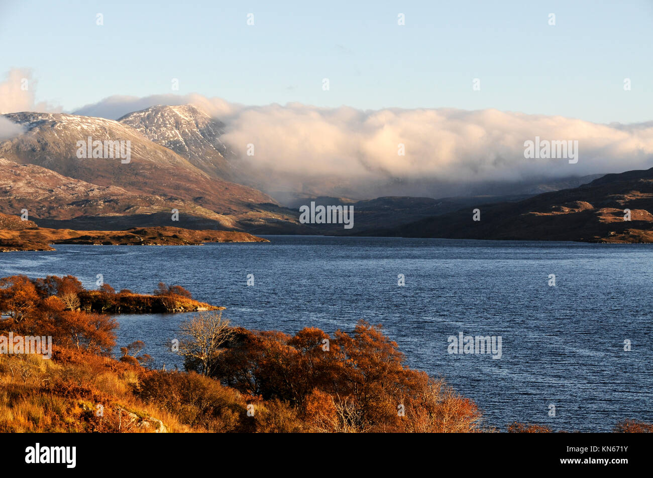 Autumn sun setting over Badcall Bay in Sutherland, northwest Scotland ...