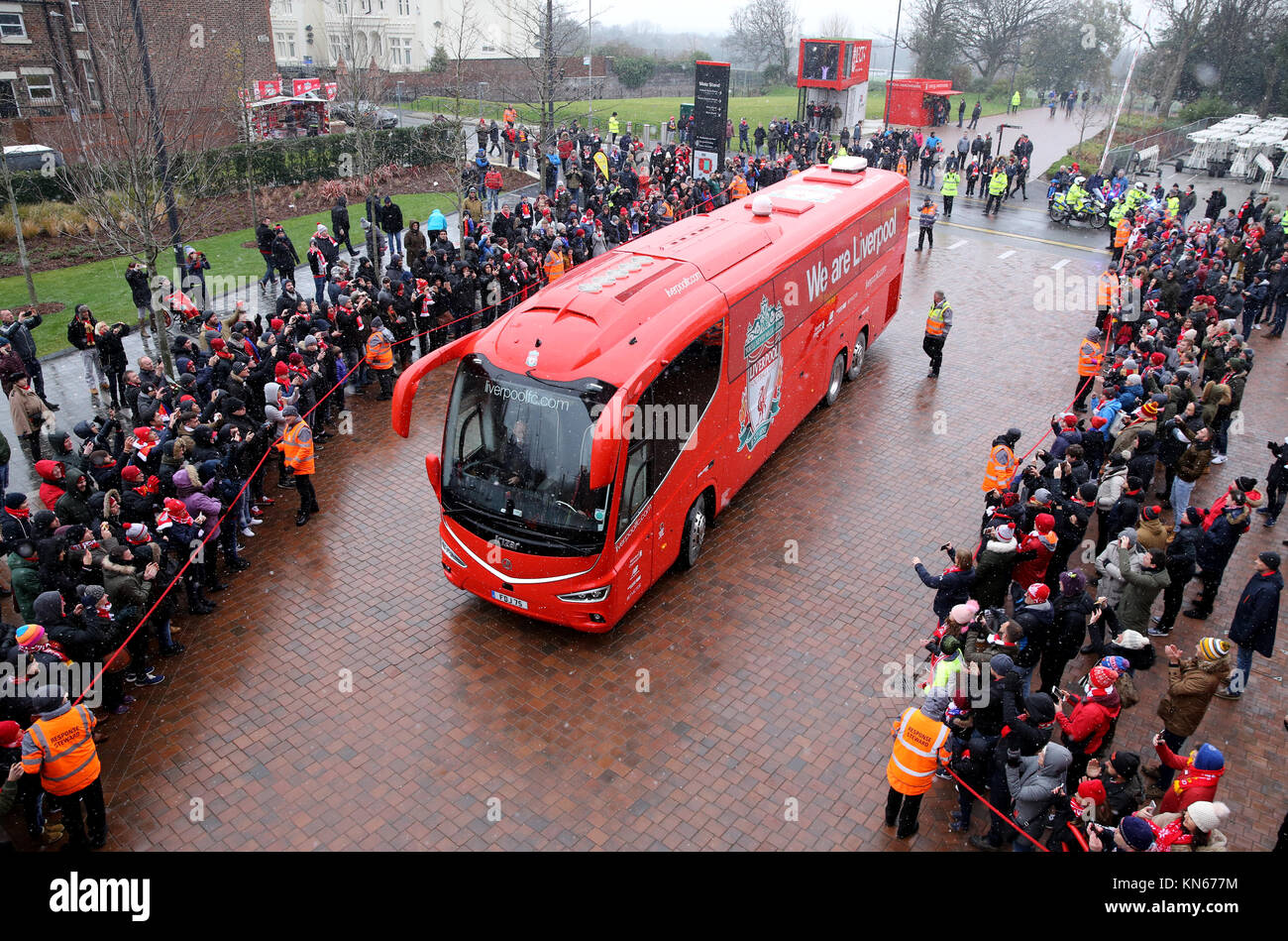 The Liverpool team bus arrives prior to the Premier League match at ...