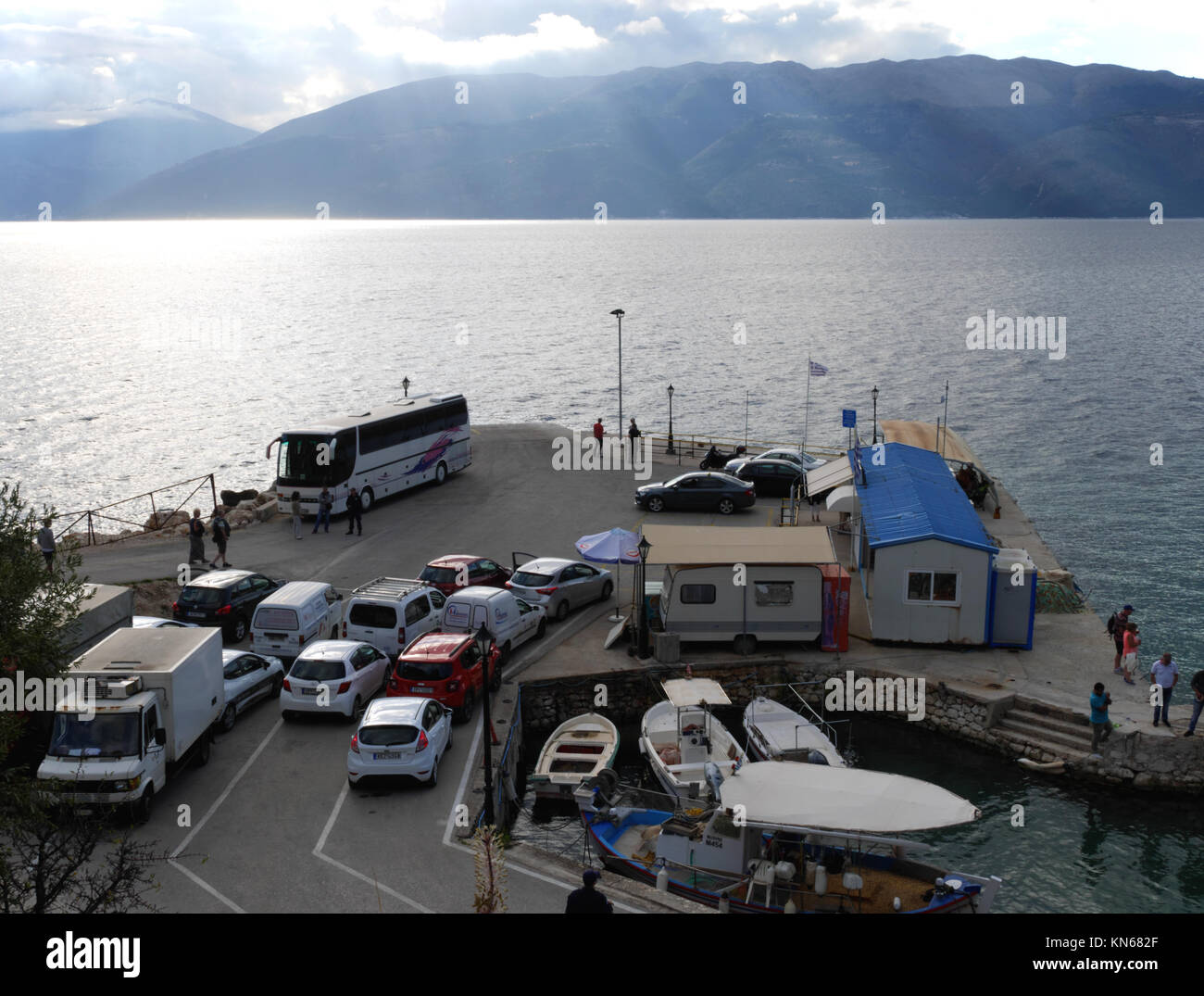 Vehicles waiting for the ferry from Kefalonia, Piso Aetos, Ithaca ...