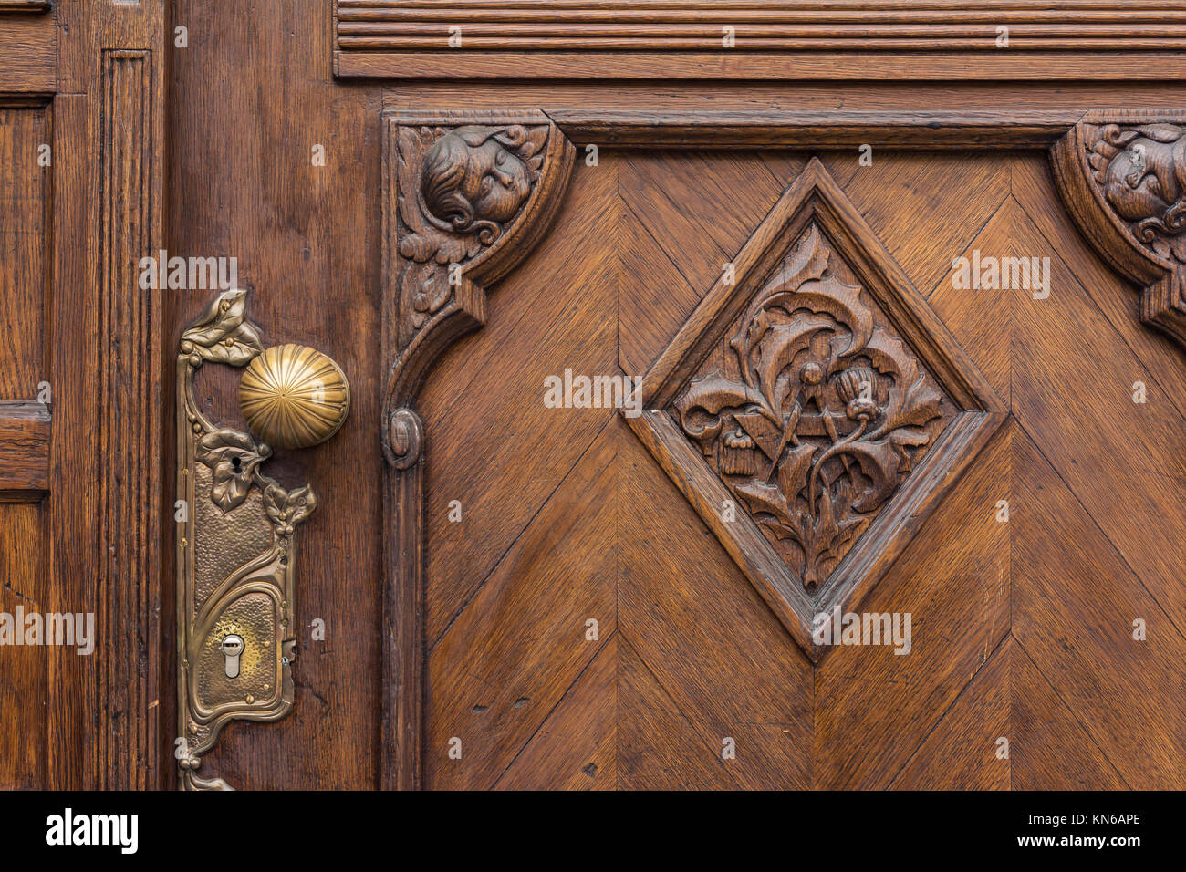 European Door Emblem Texture Oak Heavy Closeup Doorknob Surface ...