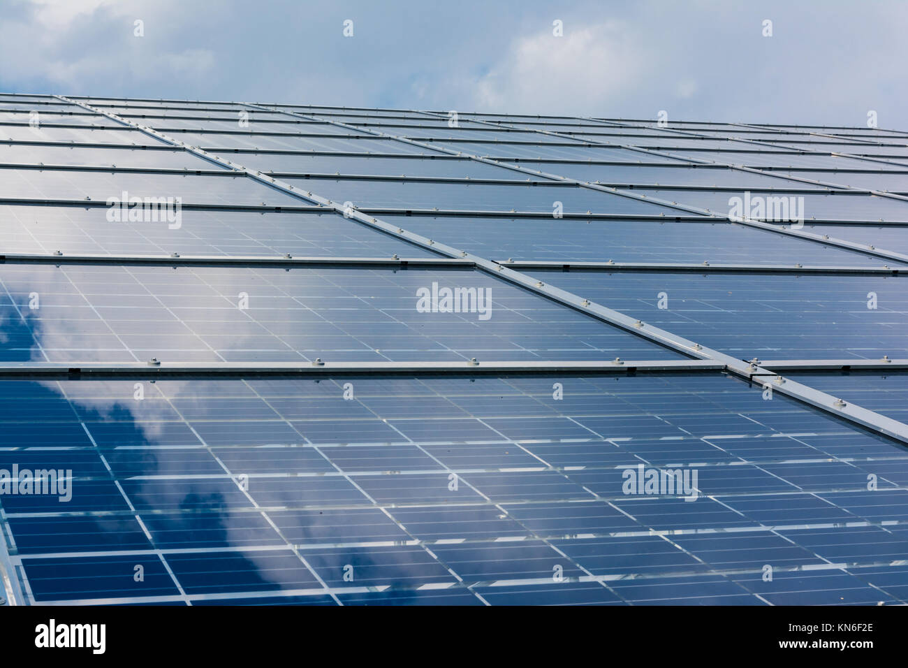 Solar Panels Closeup Blue Technology Clear Sunny Day Clouds Reflection ...