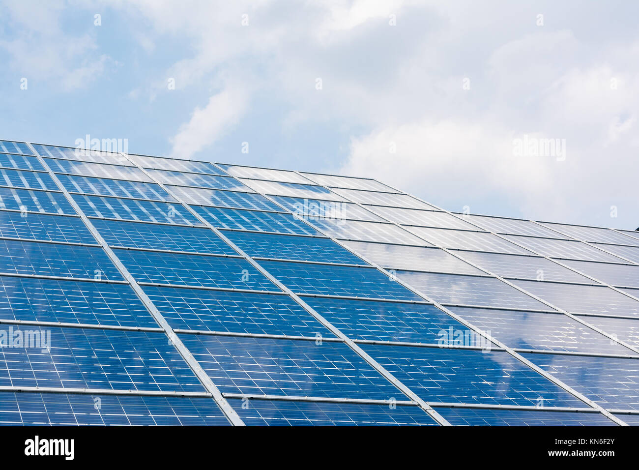 Solar Panels Closeup Blue Technology Clear Sunny Day Clouds Reflection ...