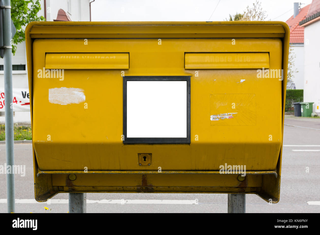 Yellow Metal Blank Mailbox Large Public Slots Double Stock Photo - Alamy