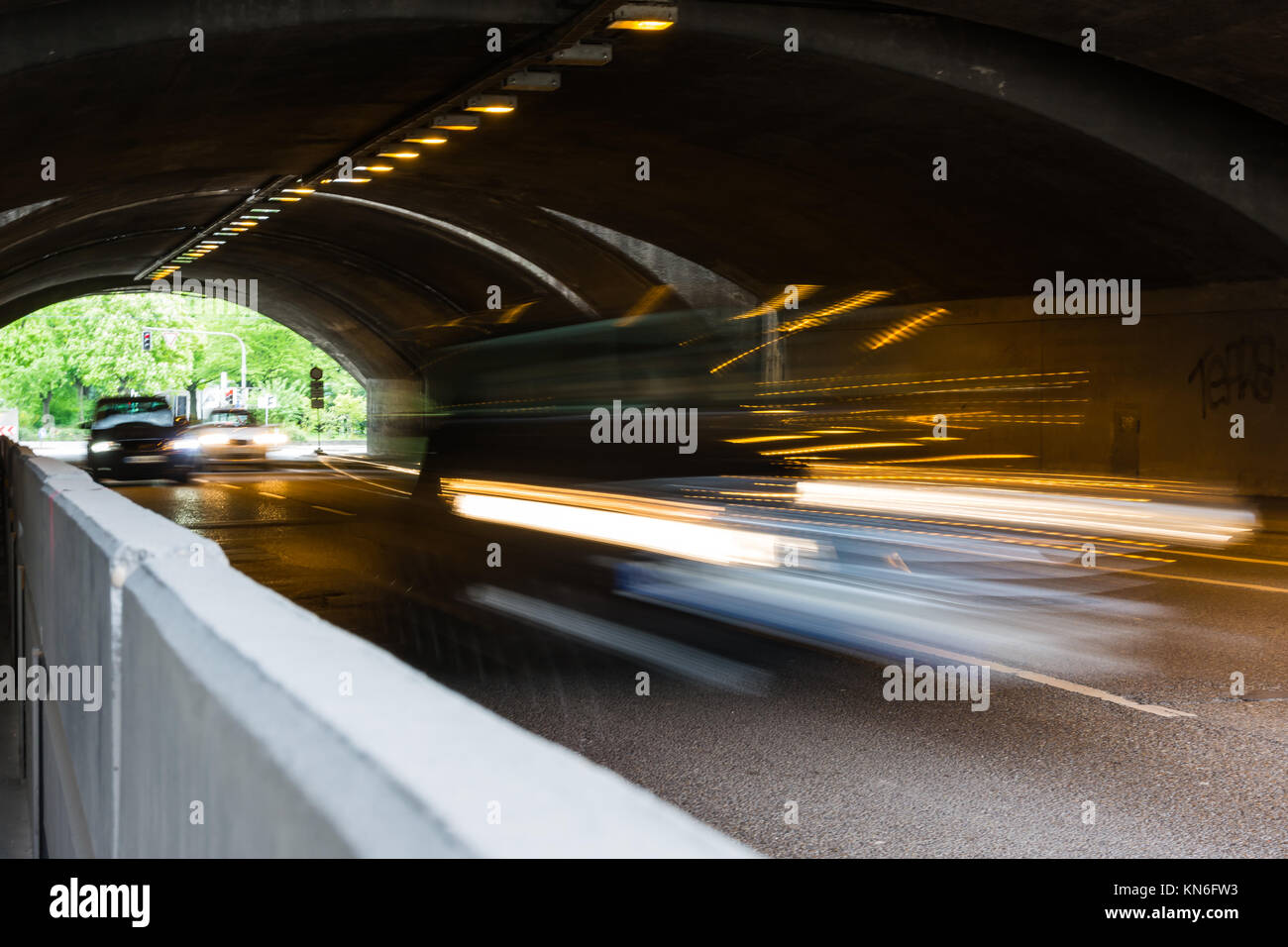 Cars Headlights Blurring through Underpass Daytime Motion City Urban ...