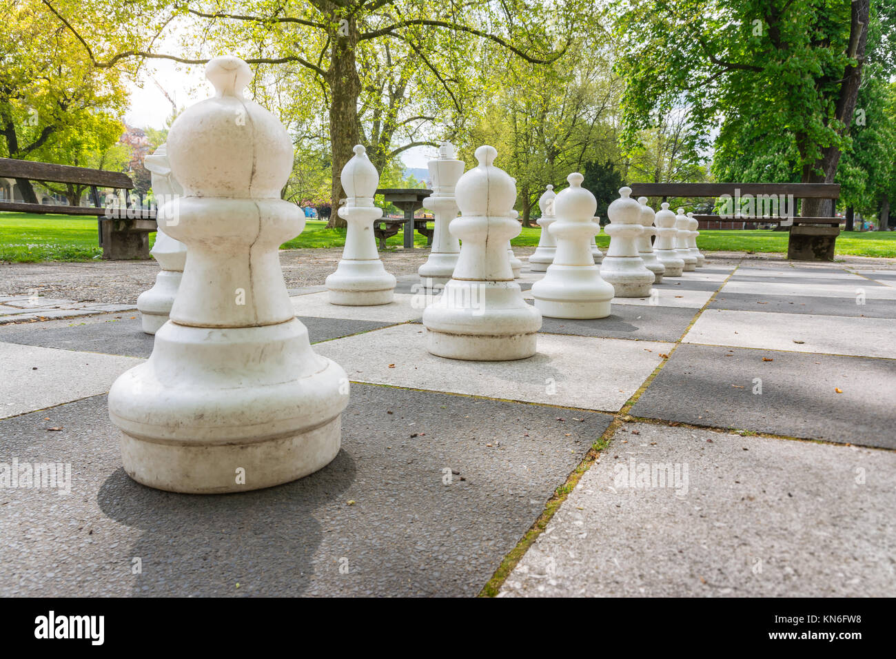 Chess Pieces Board Outdoors Squares Park Large Strategy Asphalt Stock ...