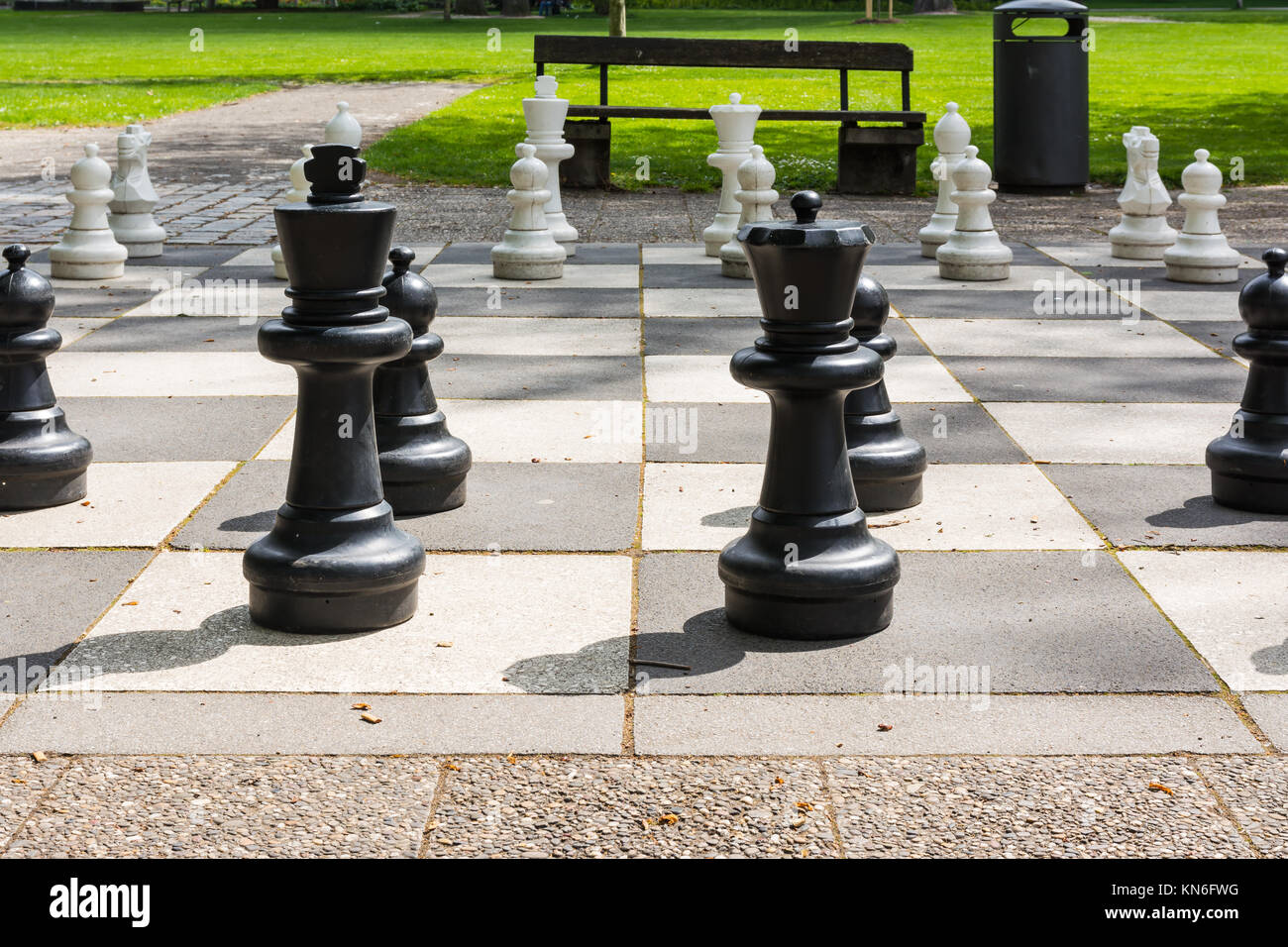 Chess Pieces Board Outdoors Squares Park Large Strategy Asphalt Stock ...