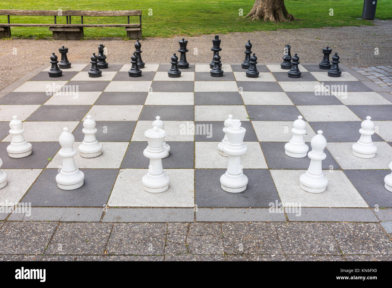 Chess Pieces Board Outdoors Squares Park Large Strategy Asphalt Stock ...