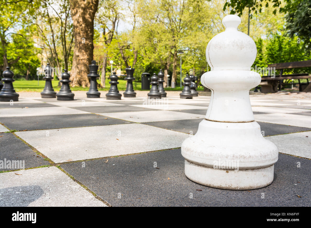 Chess Pieces Board Outdoors Squares Park Large Strategy Asphalt Stock ...