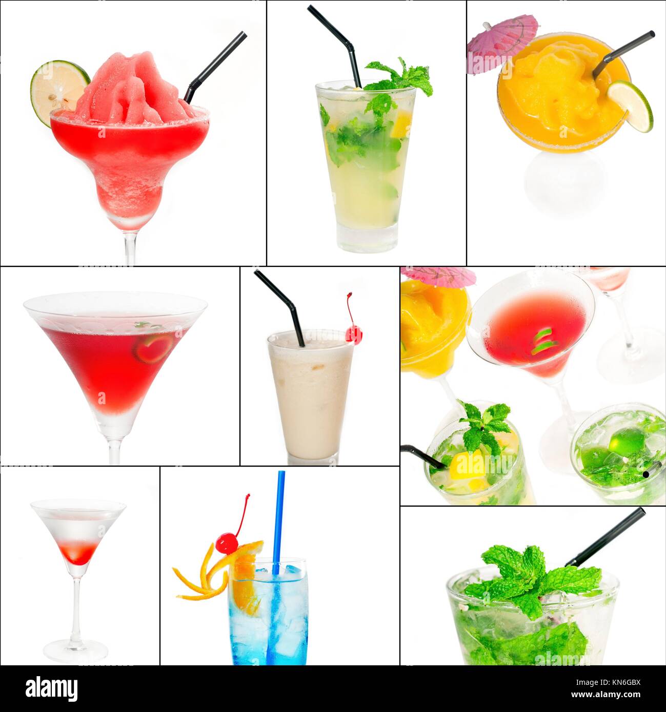 selection of cocktails drinks collage composition nested on a square ...