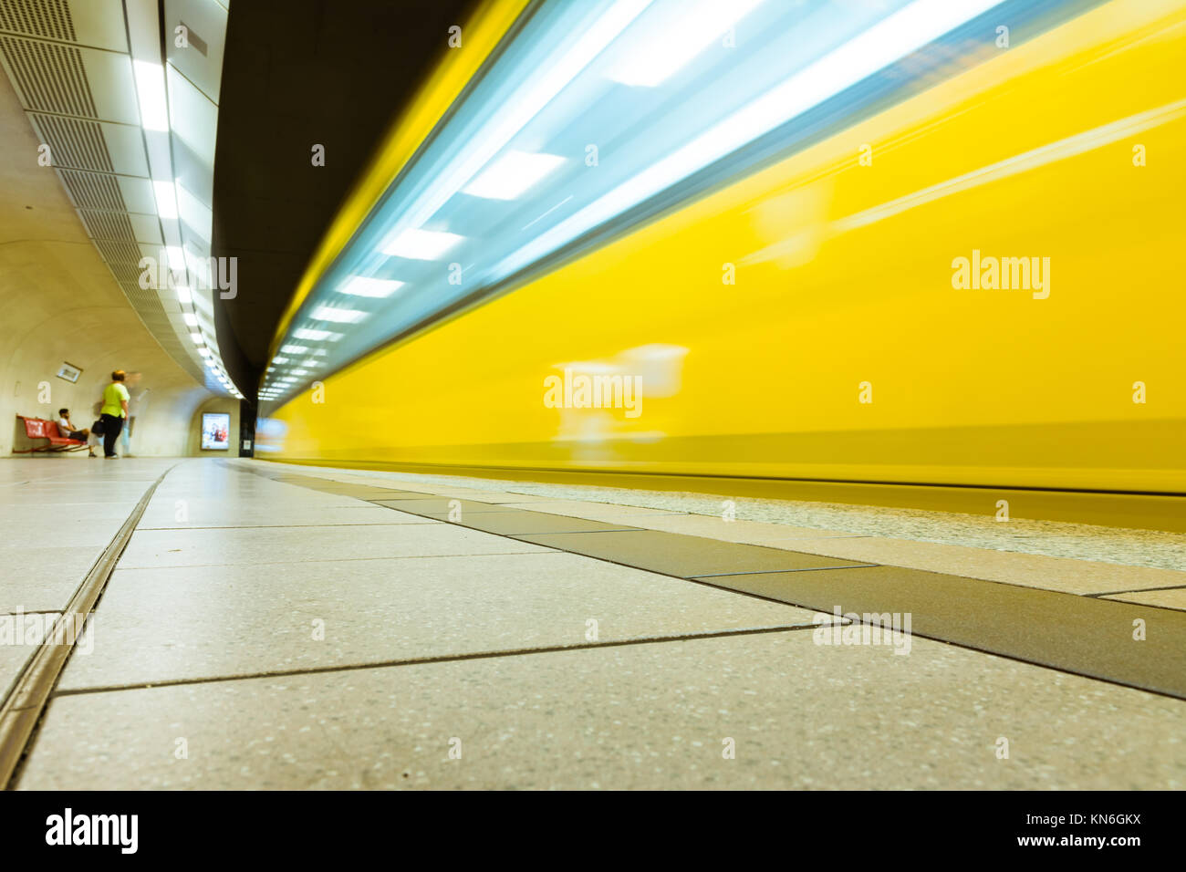 German Subway Yellow Wagon Long Exposure Passing Bend Light Streaks ...