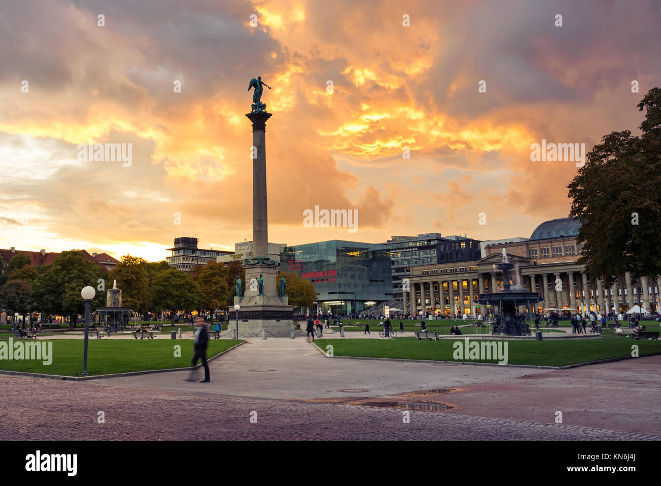 Stuttgart Schlossplatz with Fiery Sunset October 9, 2017 Stock Photo ...