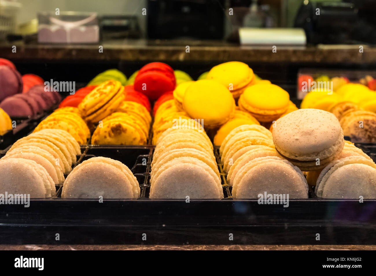 Multi-Colored Macaroons Closeup Window Cafe European Dessert Bright ...
