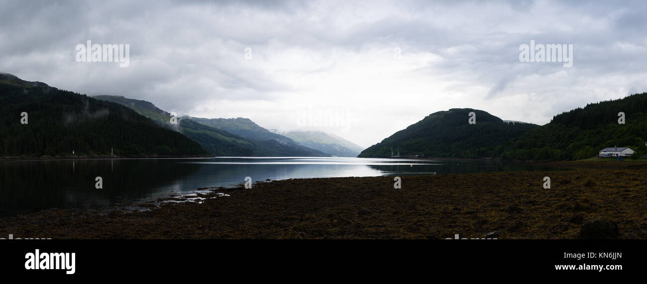 Panoramic view with cloudformation and reflection over Gare Loch Argyll ...