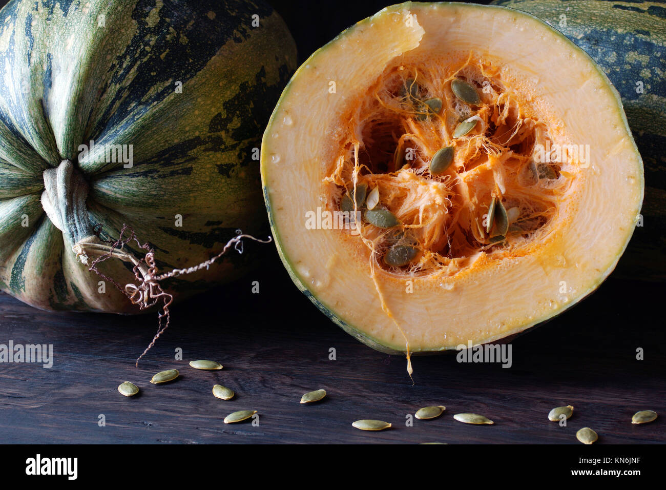 pumpkin and pumpkin seeds (Cucurbita pepo) close-up Stock Photo - Alamy