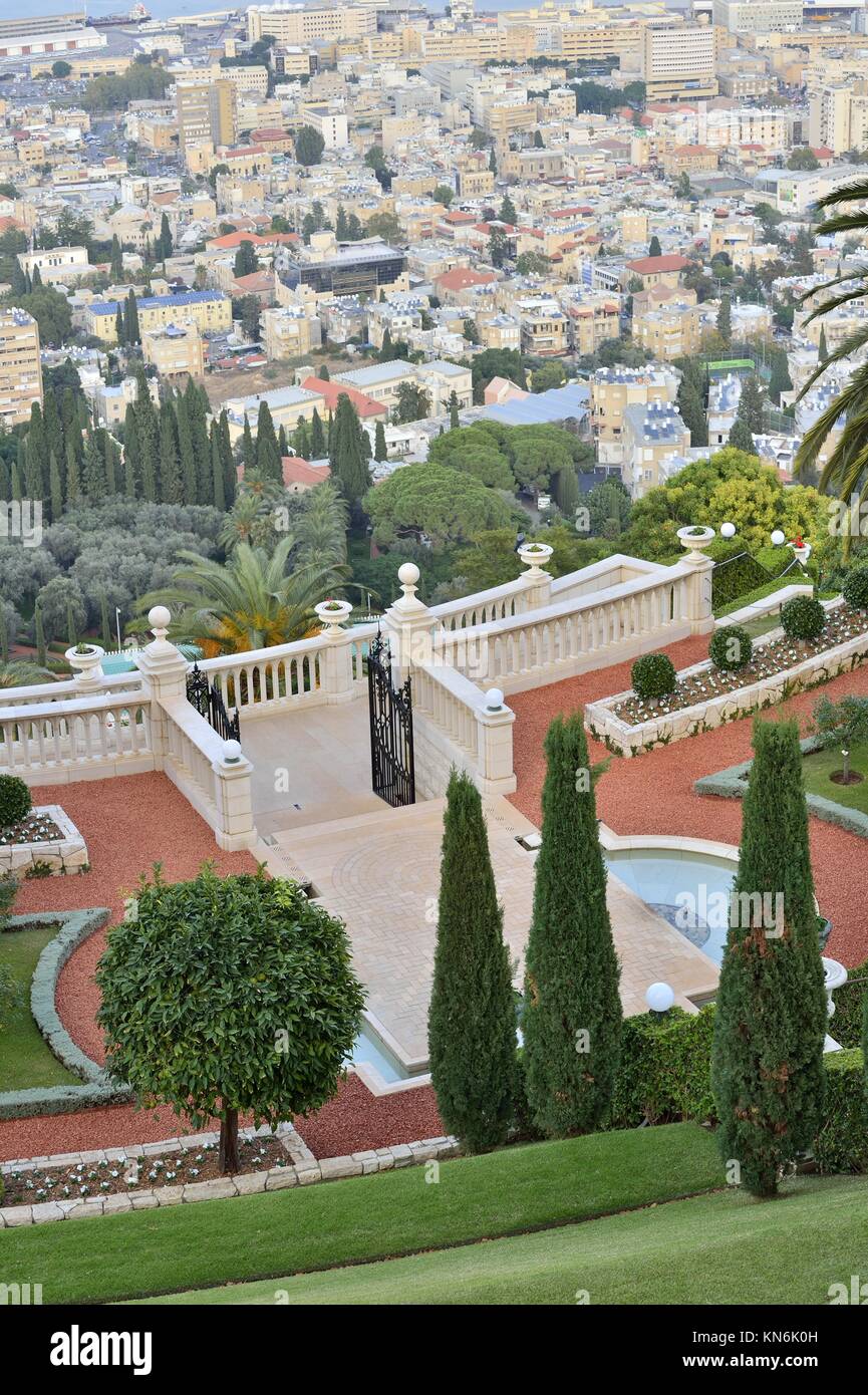 Bahai gardens and temple on the slopes of the Carmel Mountain. Haifa ...